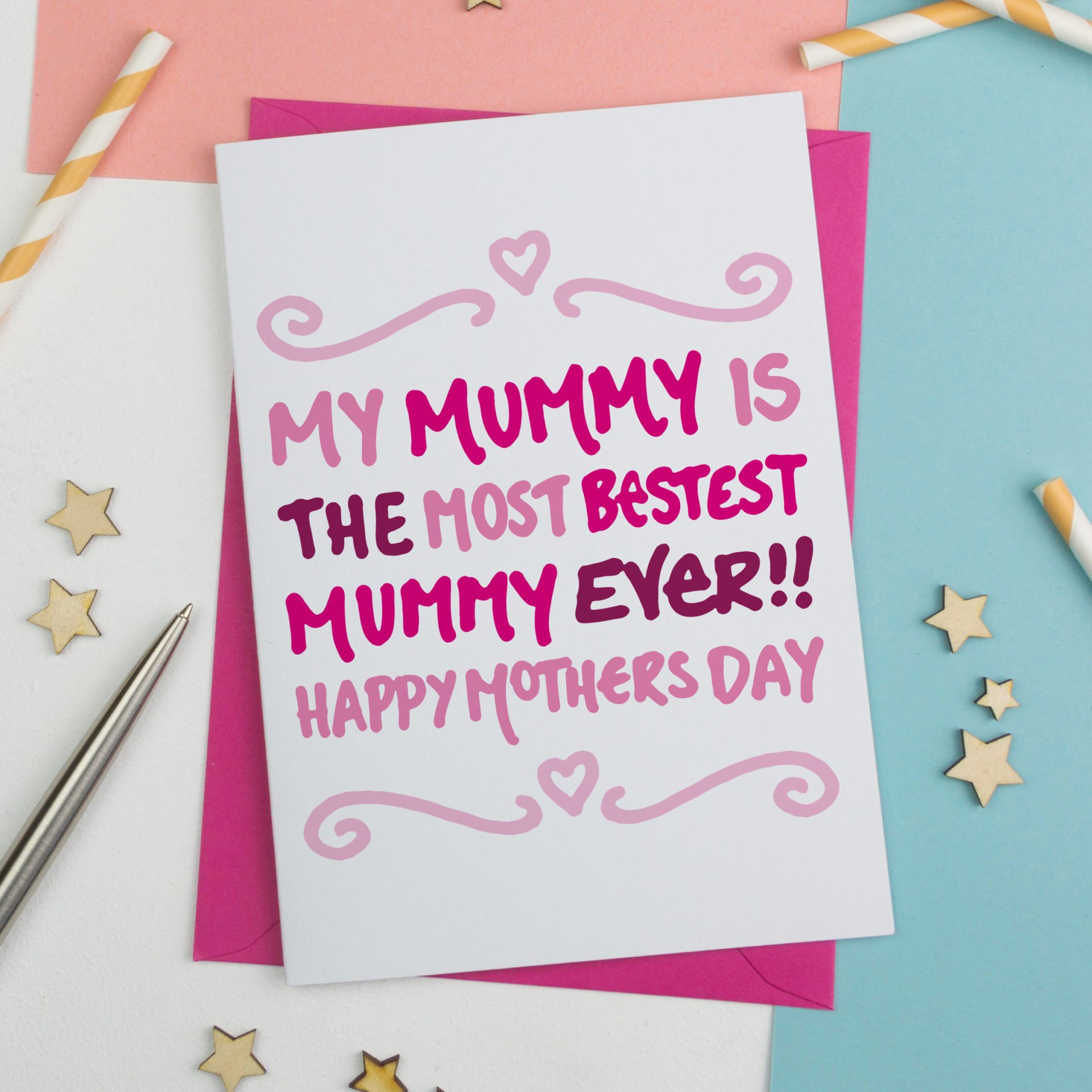 Bestest Mummy Mothers Day Card - Mothers Day Card for Mummies.