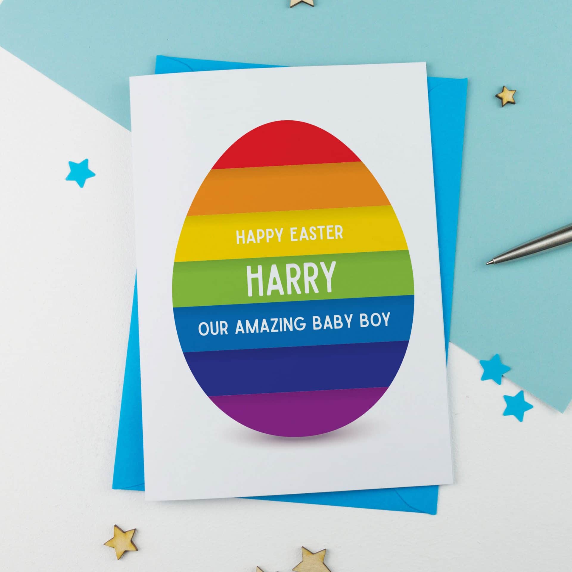 Personalised Rainbow Easter Egg Card For Kids - Easter Greetings Card