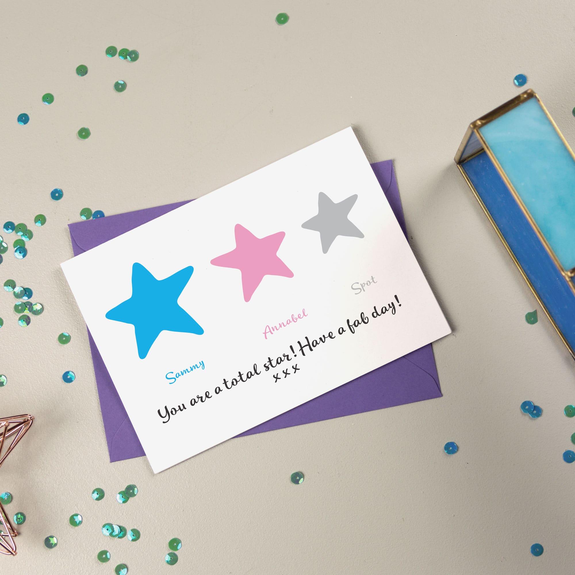 Family Stars Card - Family greeting card design with stars & family names.